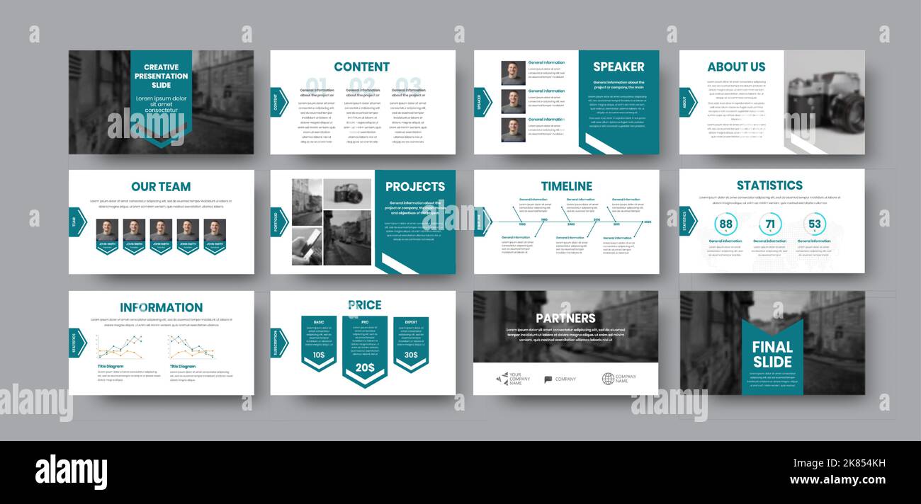 Slide presentation with infographics, with photo, arrows, booklet cover ...