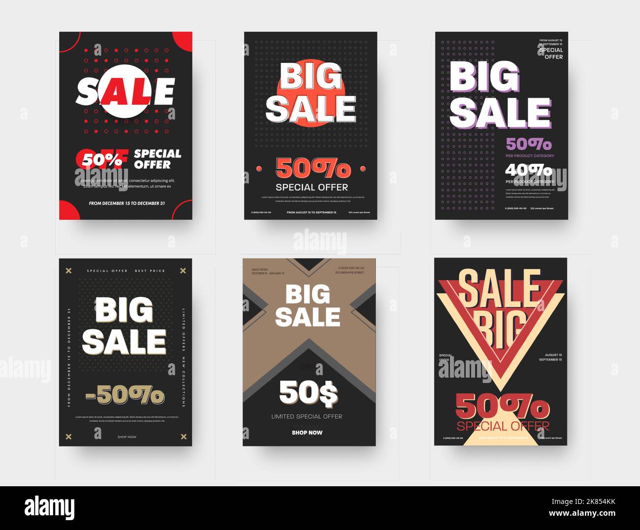 Vector posters with circles, crosses and triangles in black color ...