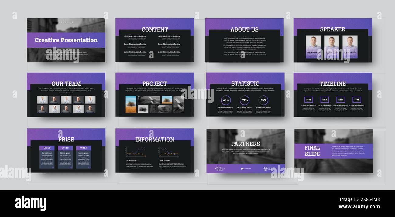 Vector slide template with purple elements on black background ...