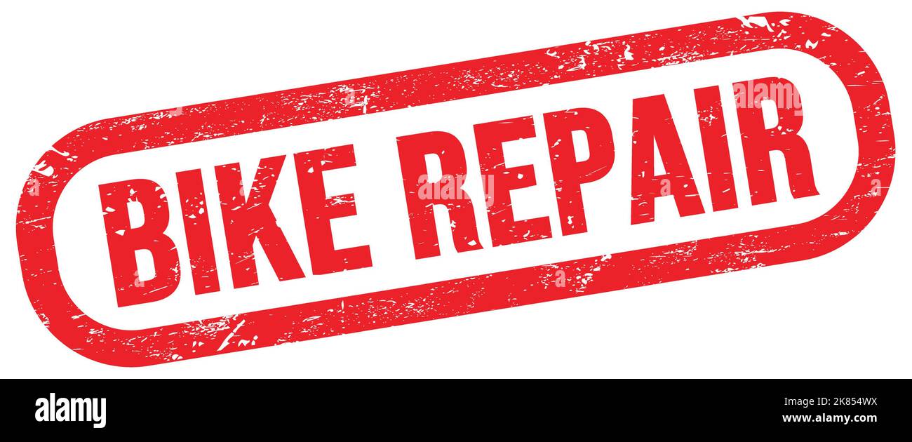 BIKE REPAIR, text on red rectangle stamp sign Stock Photo - Alamy