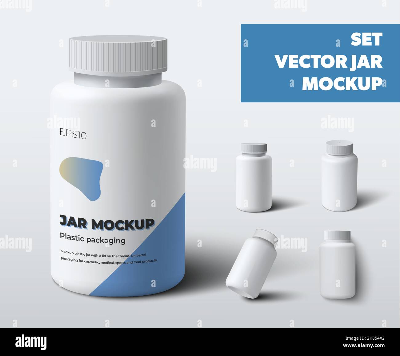Mockup vector plastic jars with screw cap, white pill bottles, vitamin ...