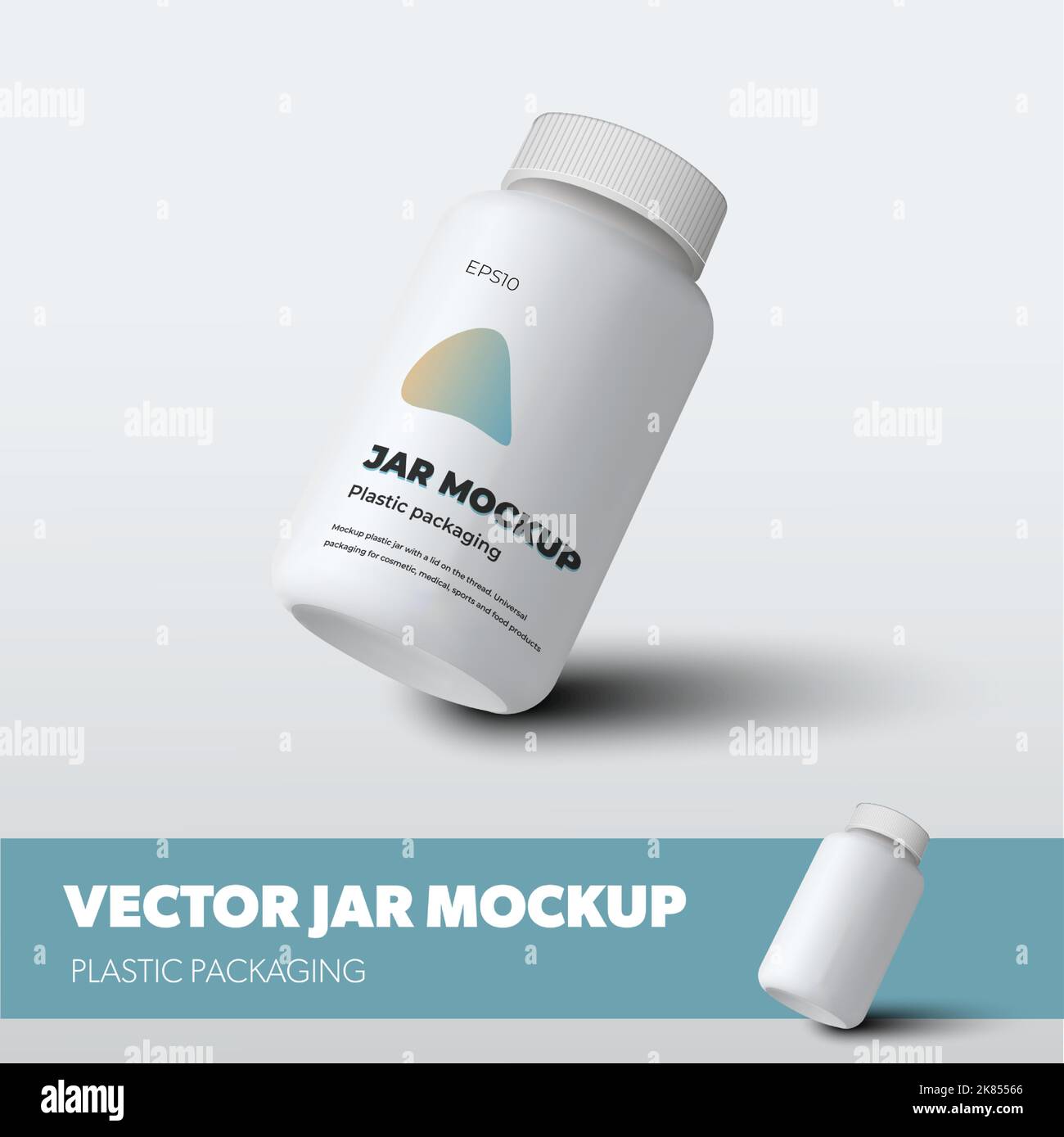 Jar vector template with lid, plastic packaging with realistic shadows ...