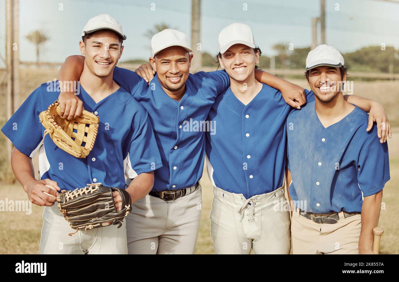 Baseball player, baseball and team, sport on baseball field, young men ...