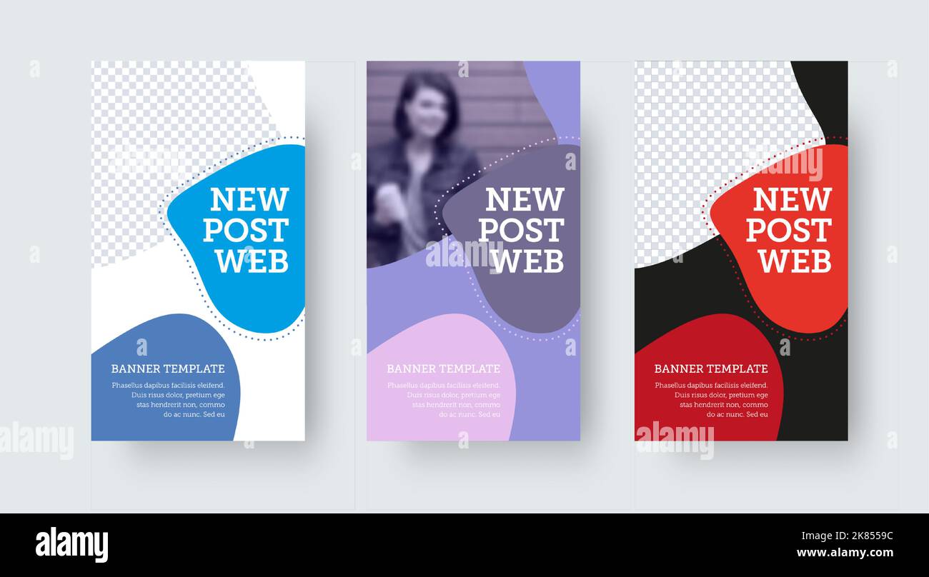 Set of vector web post with colorful abstract design, creative stories ...