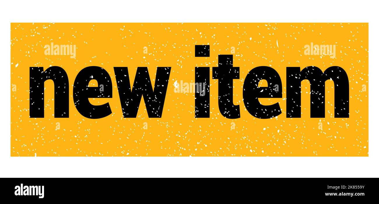 new item text written on yellow-black grungy stamp sign Stock Photo - Alamy