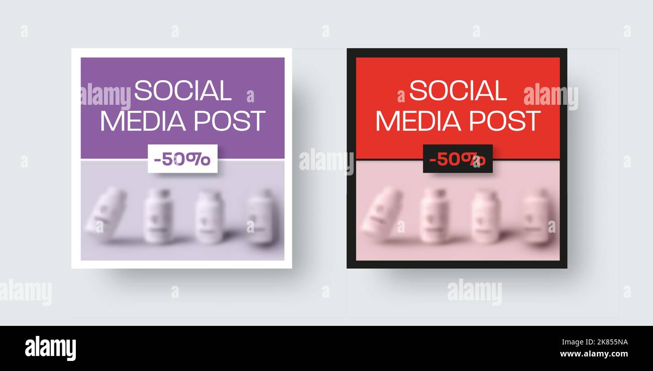 Post presentation with horizontal red, purple design, for social media ...