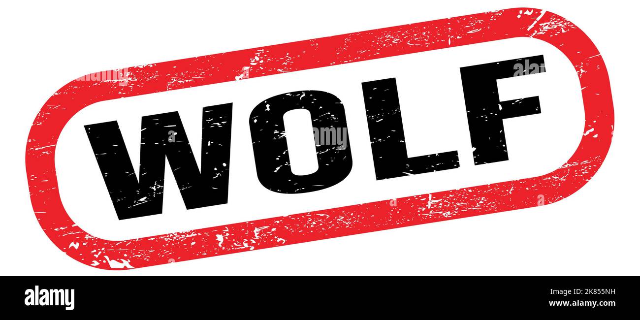 WOLF, text on red-black rectangle stamp sign Stock Photo - Alamy