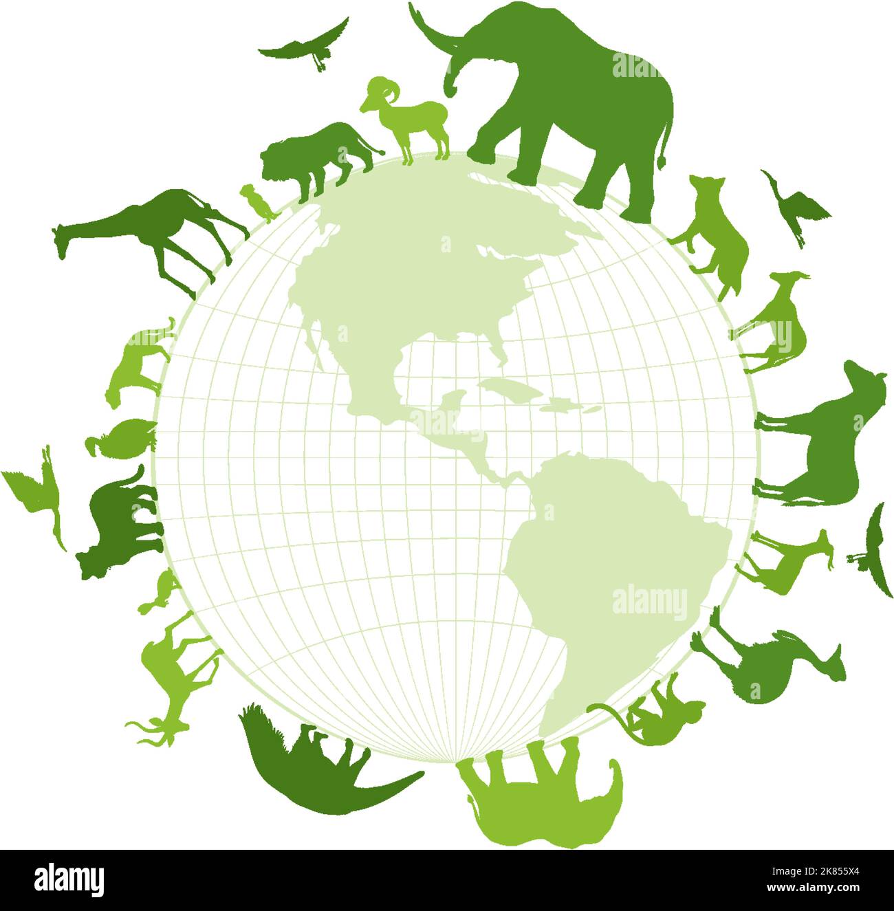 Silhouette wild animals around Earh planet illustration Stock Vector ...