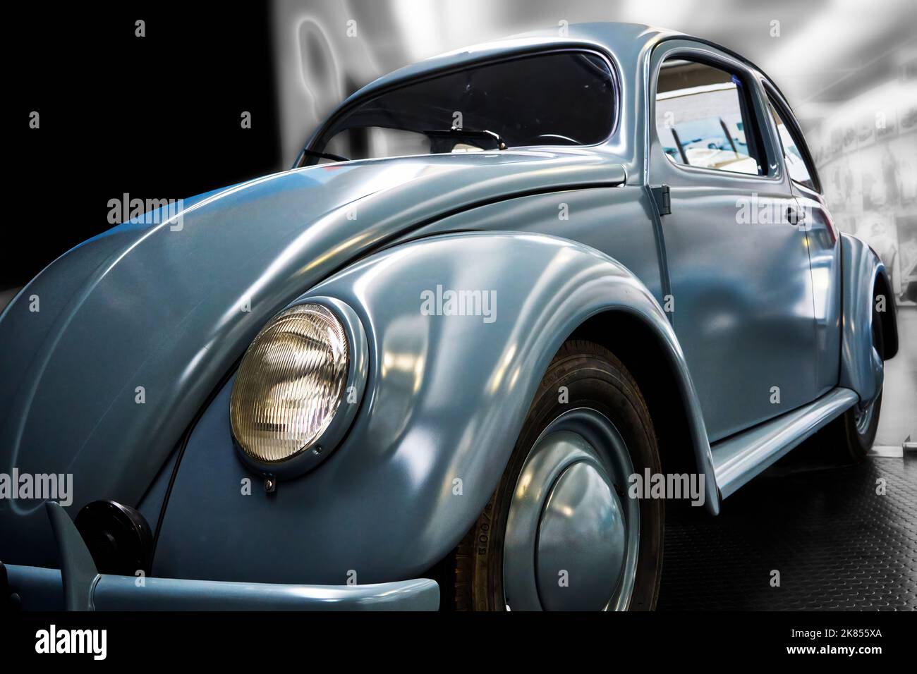 VW Beetle from 1943 in the angled view from the front in Wolfsburg ...