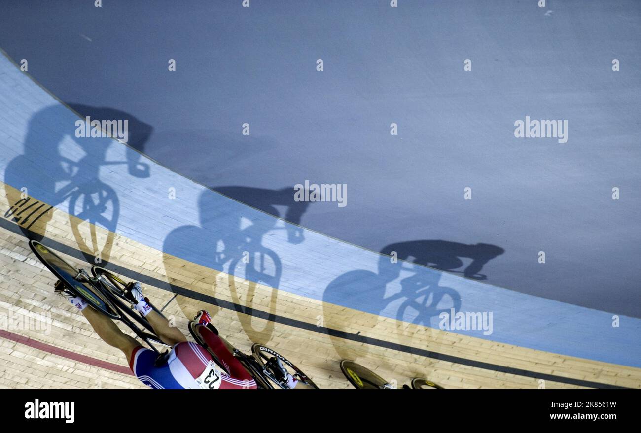 Great Britain's Ben Swift at the back of the pack in the omnium scratch ...
