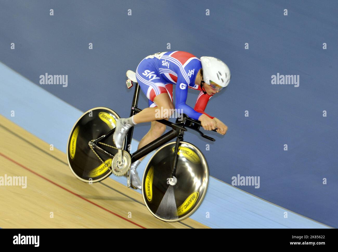 Ben Swift circles the new olympic velodrome in London in the men's ...