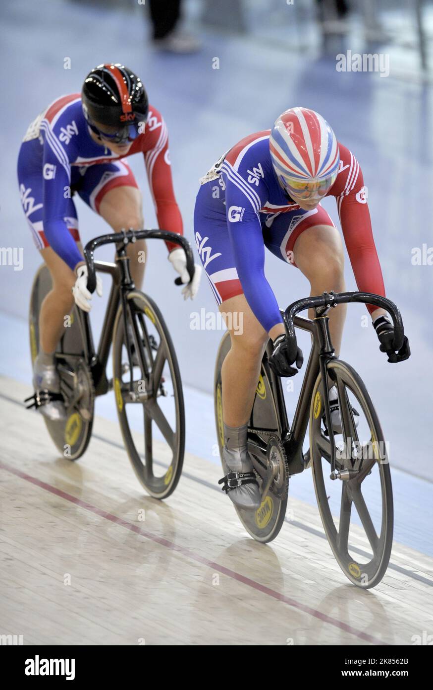 Great Britain's Jess Varnish in front leads out Victoria Pendleton in ...