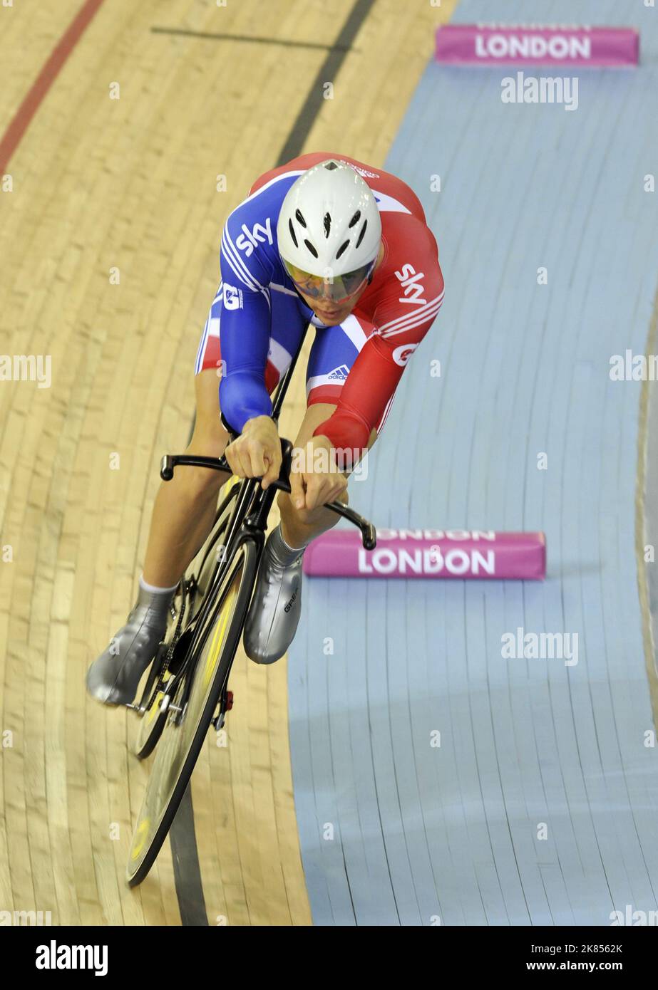 Ben Swift of team GB races around the new Olympic velodrome in London ...