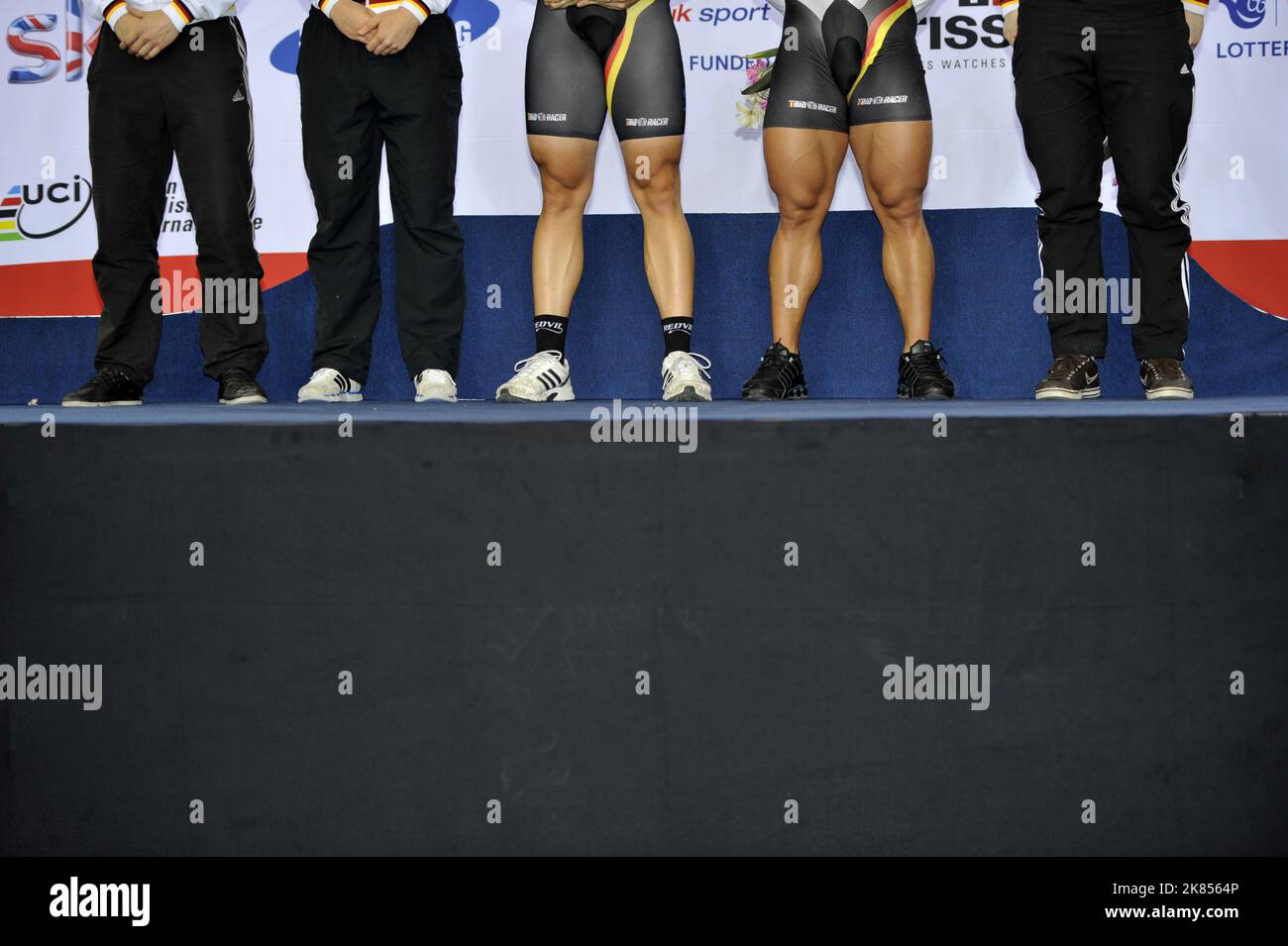 A view of the thigh and quad muscles on the legs of the German team as ...