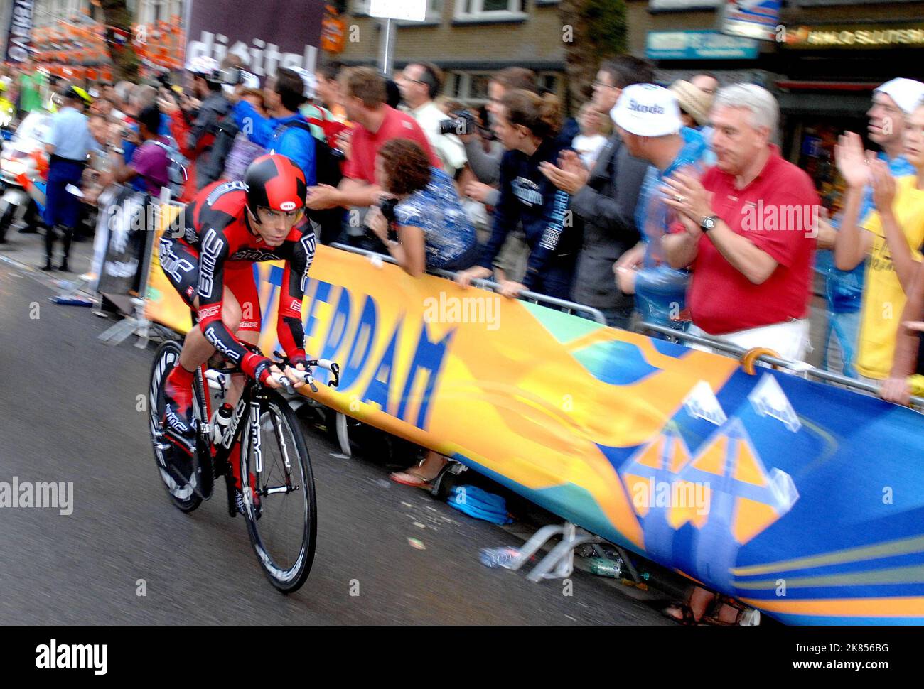 Cadel Evans of Team BMC races to the finish line in the first day's ...