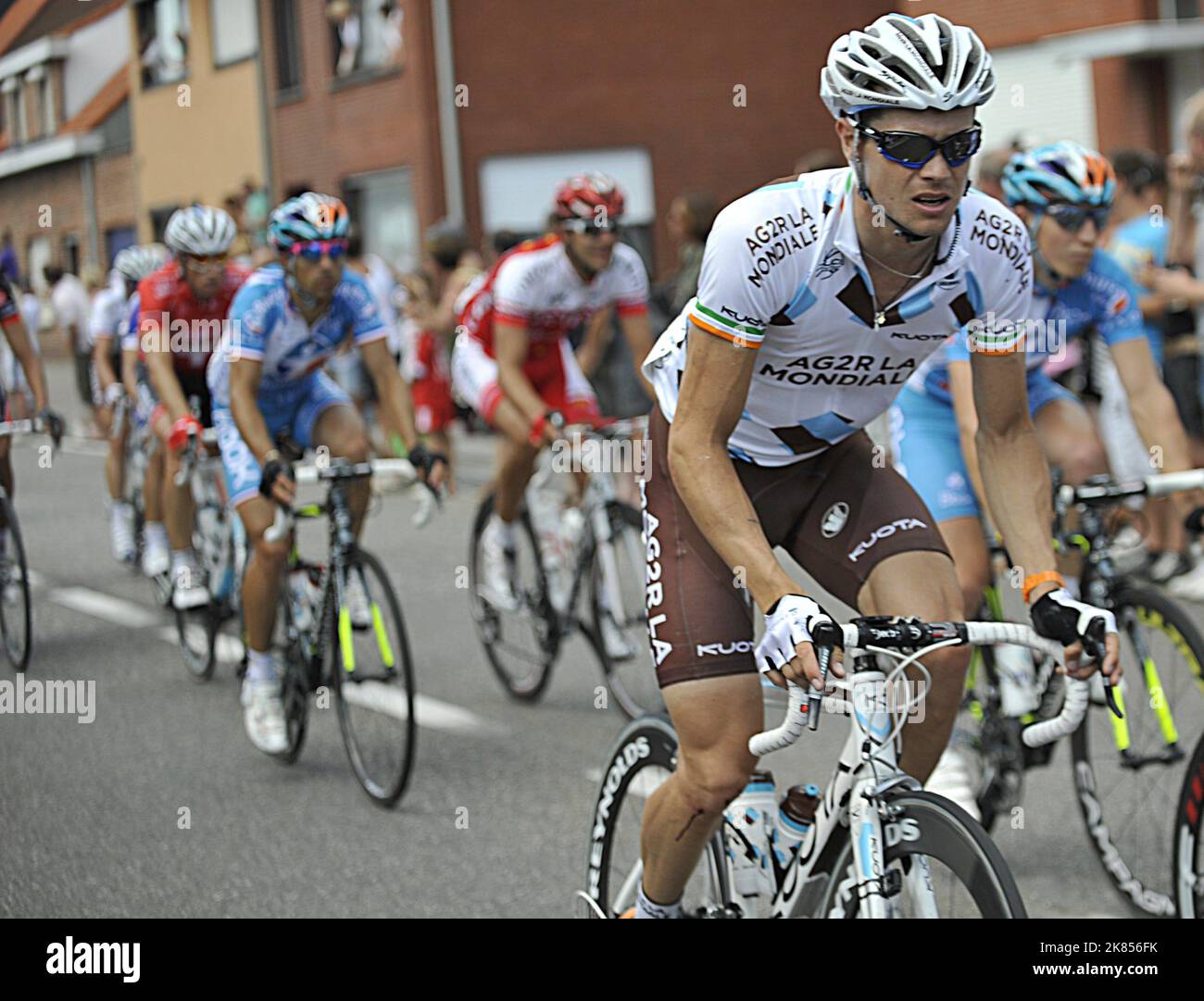 Nicolas Roche for team AG2R La Mondial rides amongst the peloton in ...