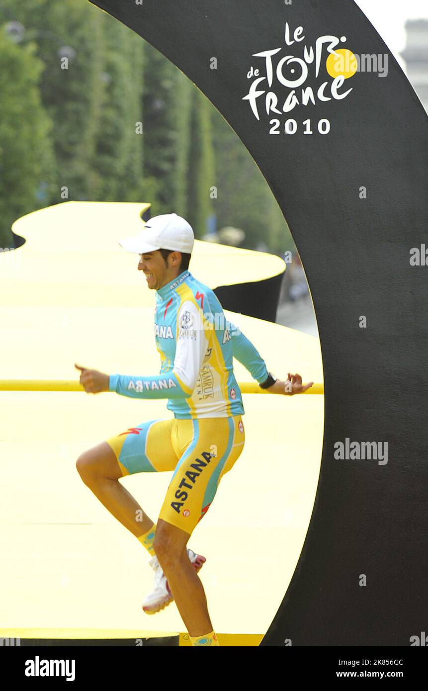 Astana's Alberto Contador after winning the 2010 Tour De France Stock ...
