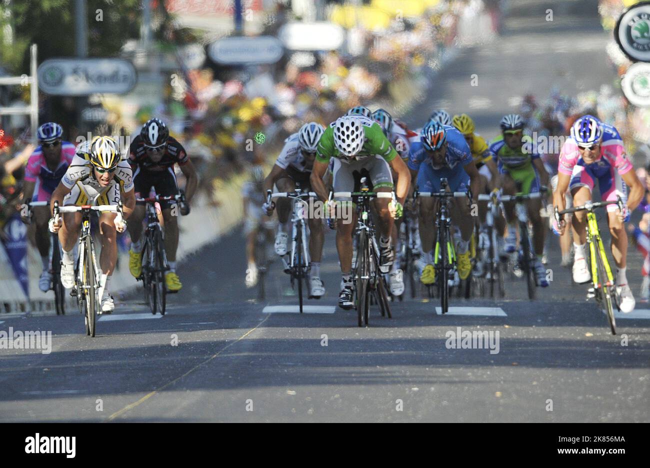 HTC Columbia's Mark Cavendish crosses the finish line to come 9th in ...