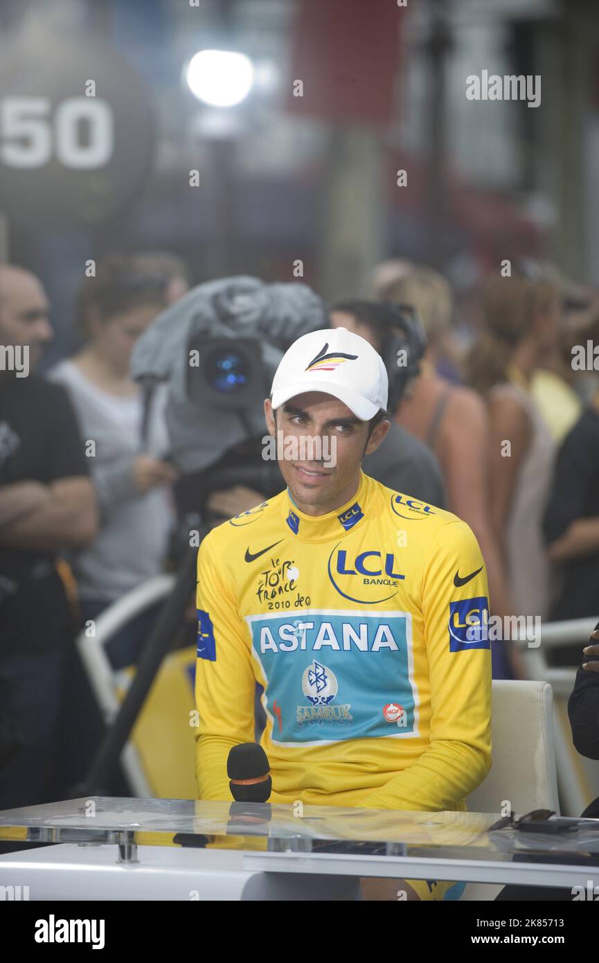 Astana's Alberto Contador after winning the 2010 Tour De France Stock ...