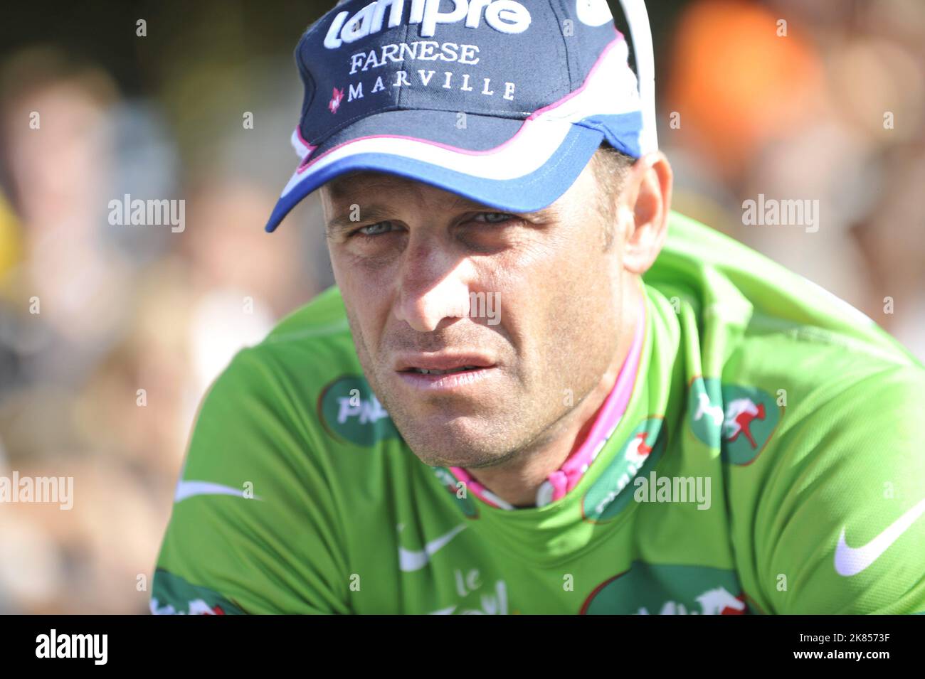 Lampre's Alessandro Petacchi after stage 18 Stock Photo - Alamy