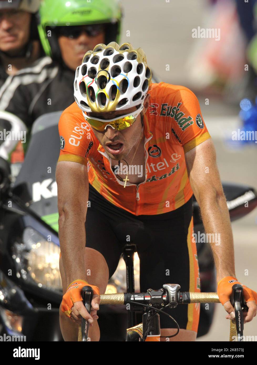 Samuel sanchez crosses the stage 9 finish line to end up 8th overall ...