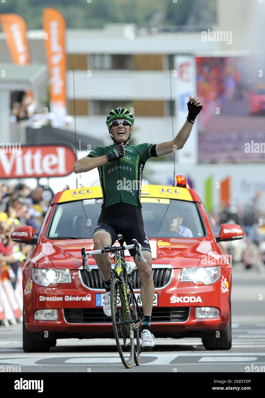 Team Europcar's Pierre Roland celebrates after winning the stage Stock ...