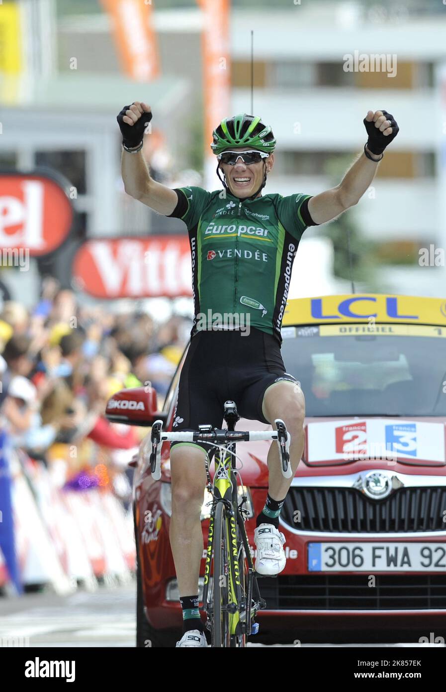 Team Europcar's Pierre Roland celebrates after winning the stage Stock ...