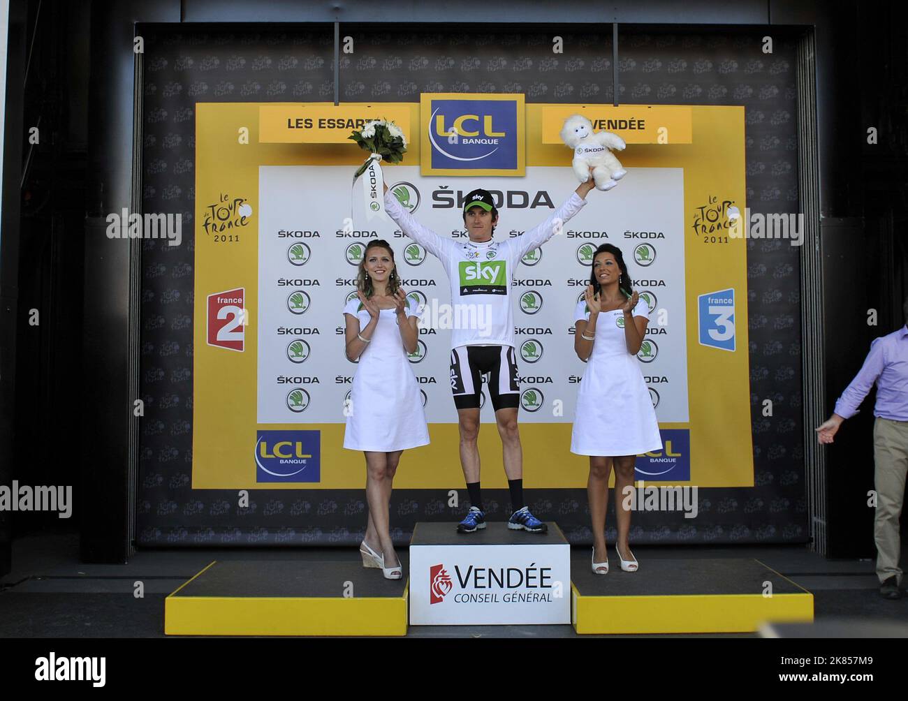 Team Sky's Geraint Thomas wins the White Young Leaders jersey Stock ...