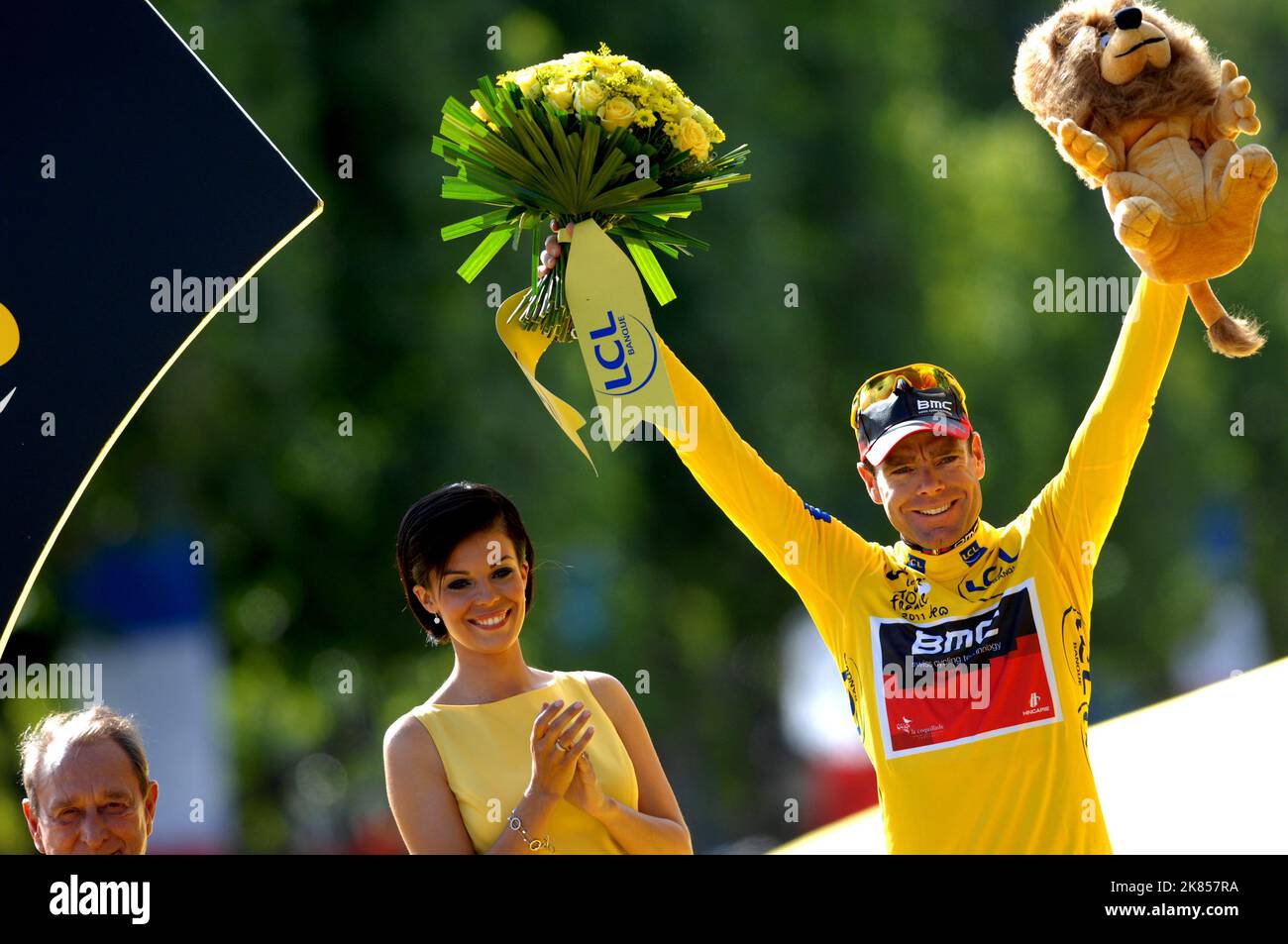 BMC Racing Team's Cadel Evans celebrates after winning the Tour de ...