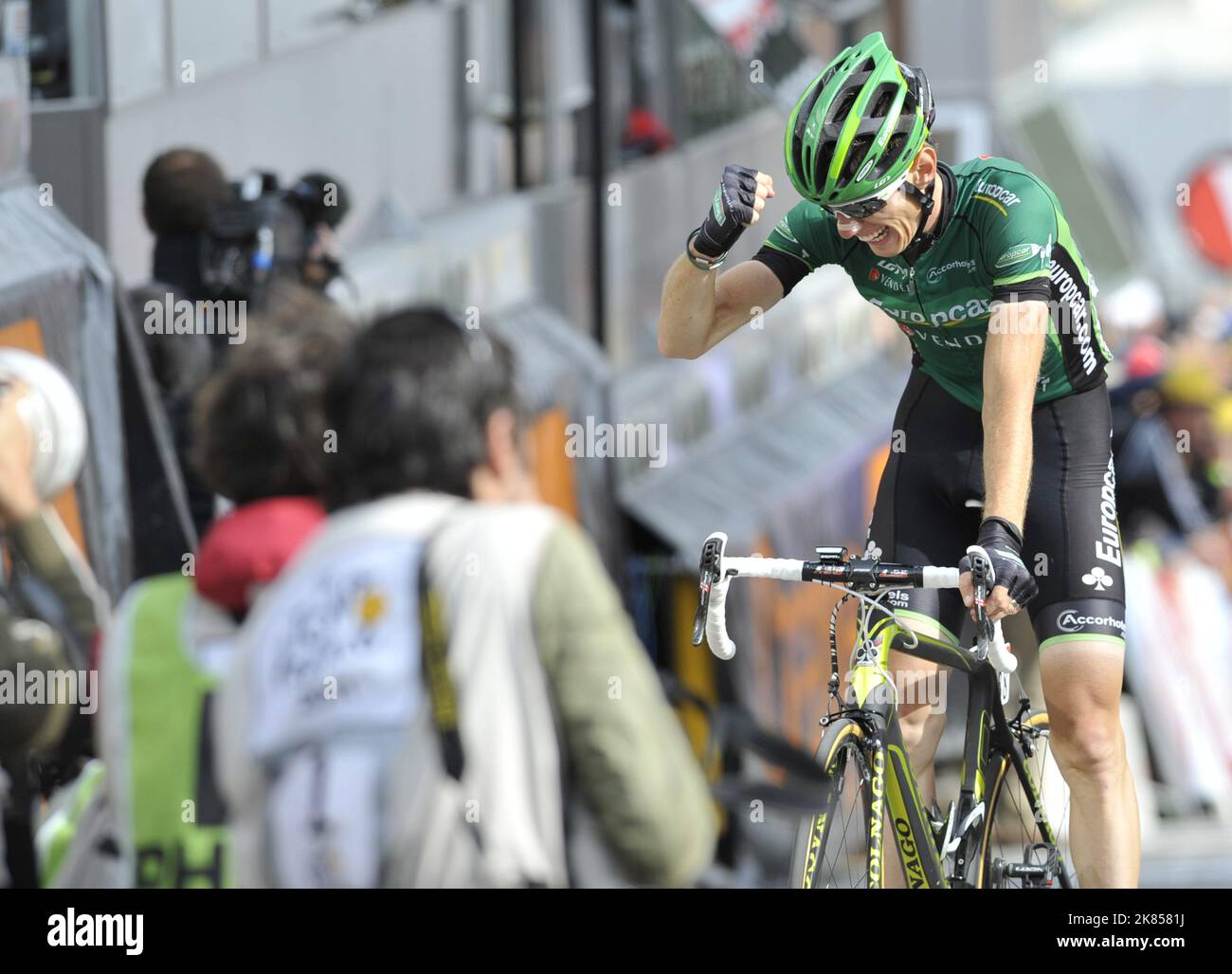 Team Europcar's Pierre Roland celebrates after winning the stage Stock ...
