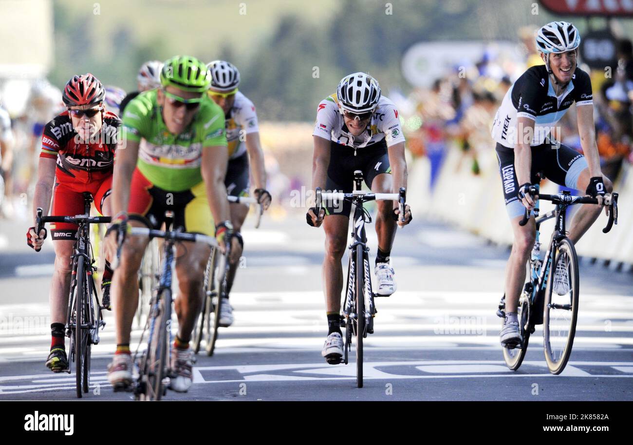 Team Leopard-Trek's Andy Schleck (C) finishes in 7th place Stock Photo ...