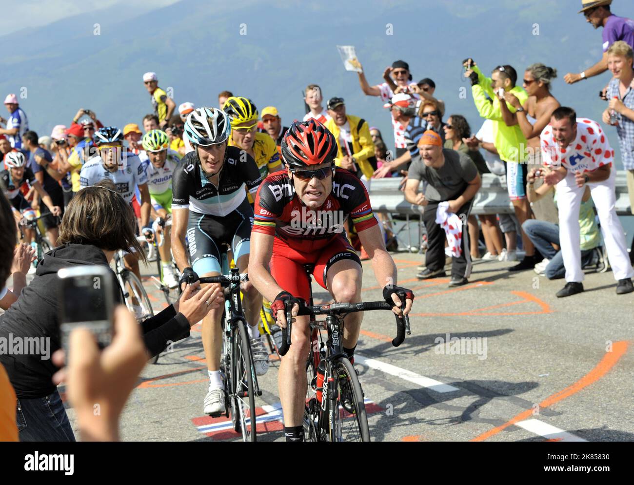 BMC racing team's Cadel Evans (front) with Team Leopard Trek's Andy ...