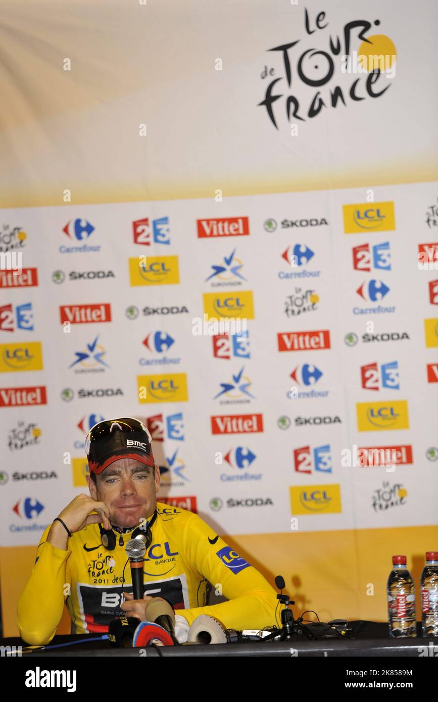 BMC Racing Team's Cadel Evans during a press conference after taking ...