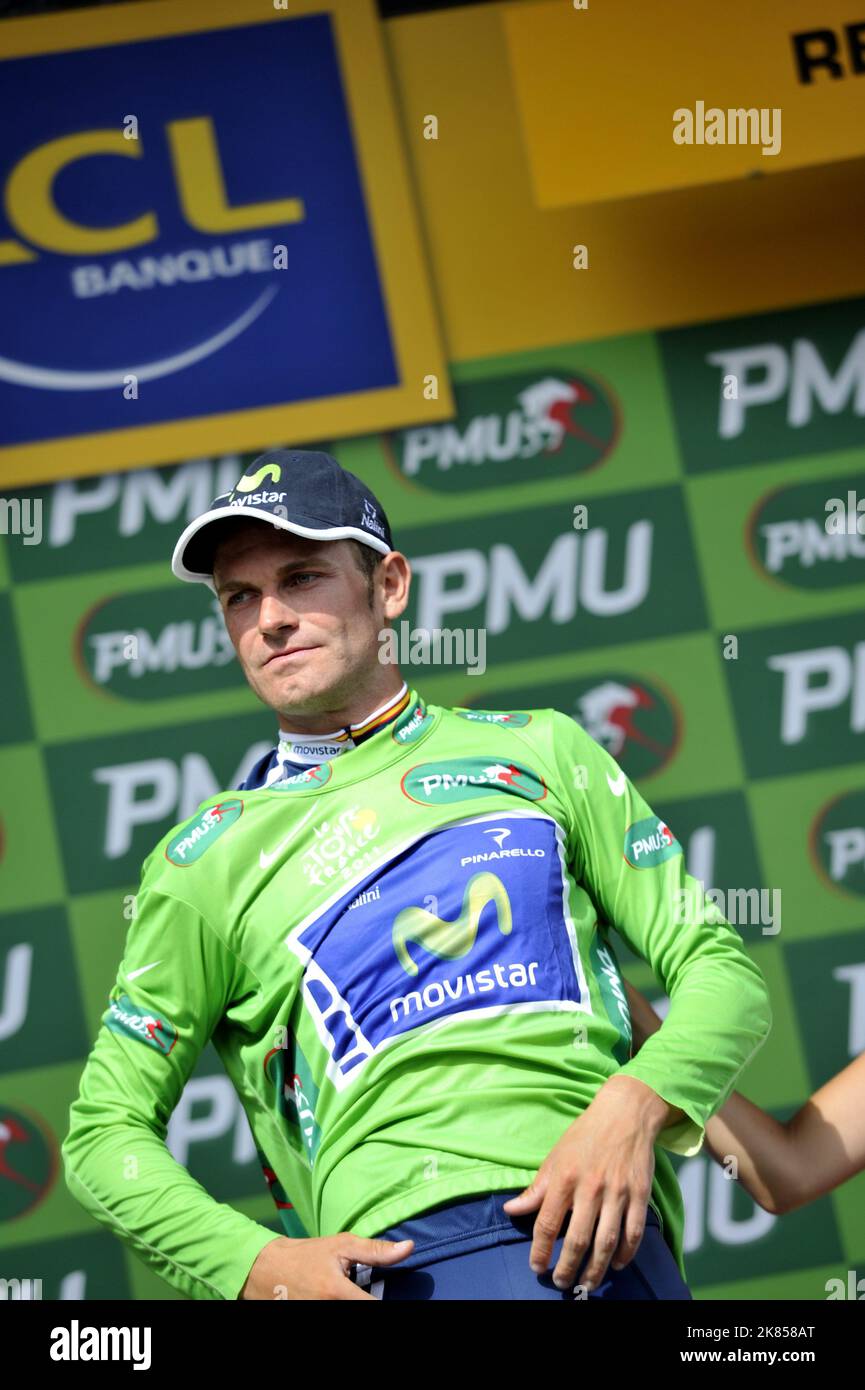 Movistar Team's Jose Joaquin Rojas on the podium in the points jersey ...