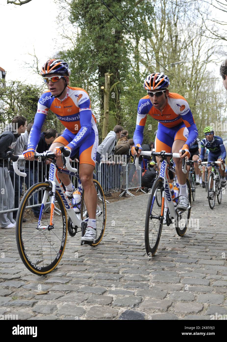 Tour of Flanders 2012, Matti Breschel team Rabobank (left) and team ...