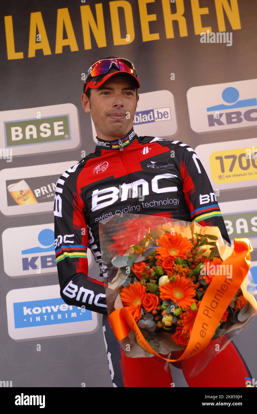 Alessandro Ballan of BMC racing team takes second place on the podium ...