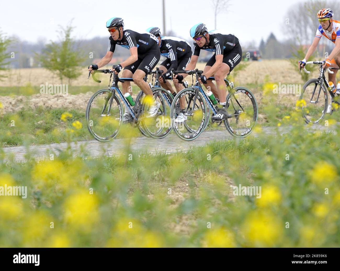 Mathew Hayman Juan Antonio Flecha and Ian Stannard of Sky Procycling ...
