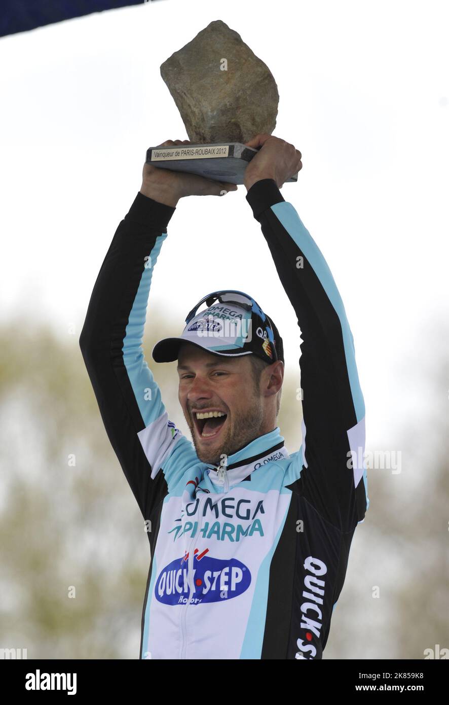 Tom Boonen of Team Omega Pharma - Quickstep wins Paris - Roubaix 2012 ...