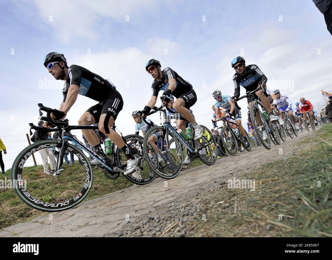 Bernard Eisel, Mathew Hayman and Juan Antonio Flecha of Sky team ...