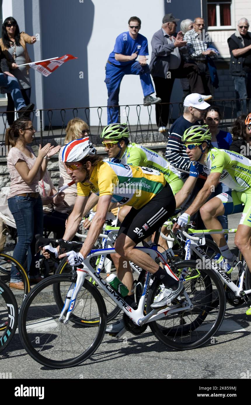 Team Sky Procycling's Bradley Wiggins rides in the bunch in the last 70 ...