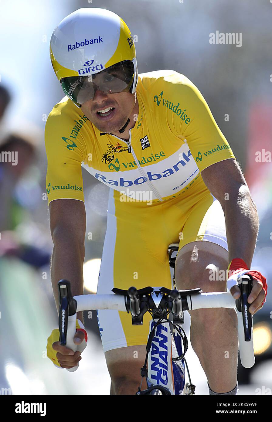 Stage 5 Team Rabobank's Luis Leon Sanchez, crosses the finish line ...
