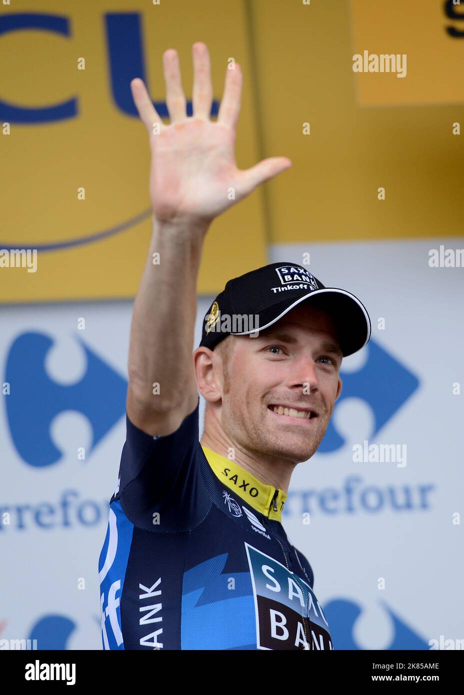 Michael Morkov of Team Saxo Bank - Tinkoff Bank stands on the podium ...