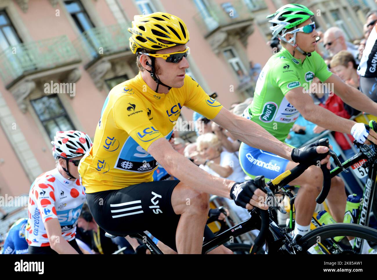Bradley Wiggins of team Sky Procycling at the start of the race with ...