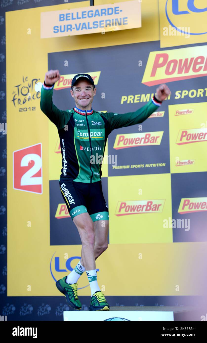 Thomas Voeckler team Europecar, collects his trophy on the podium after ...