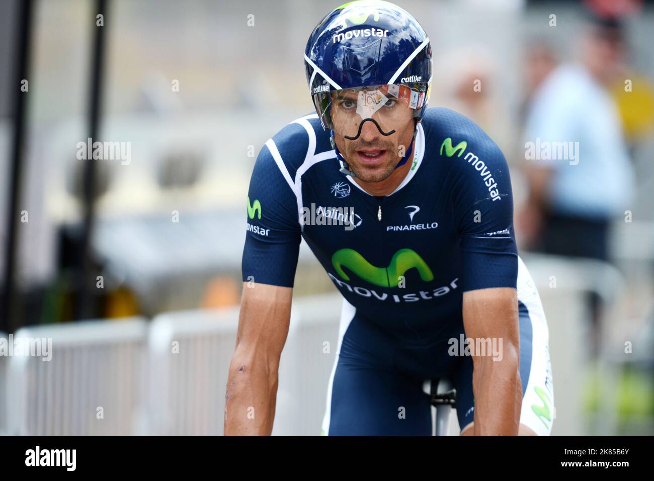 Simon Julien team Movistar crosses the finish line, Stage 9 Arc-Et ...