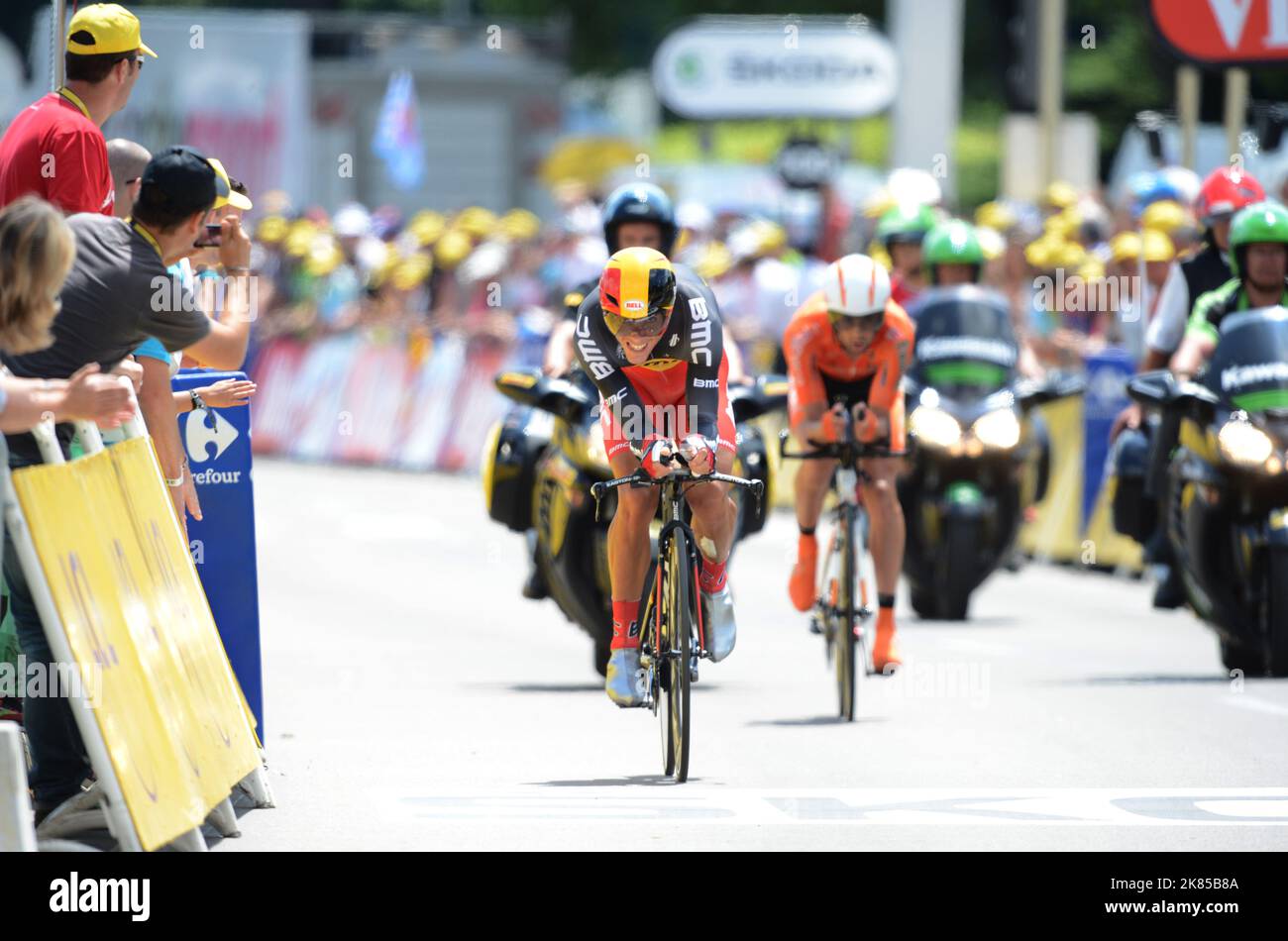 Philippe Gilbert team BMC crosses the finish line, Stage 9 Arc-Et ...