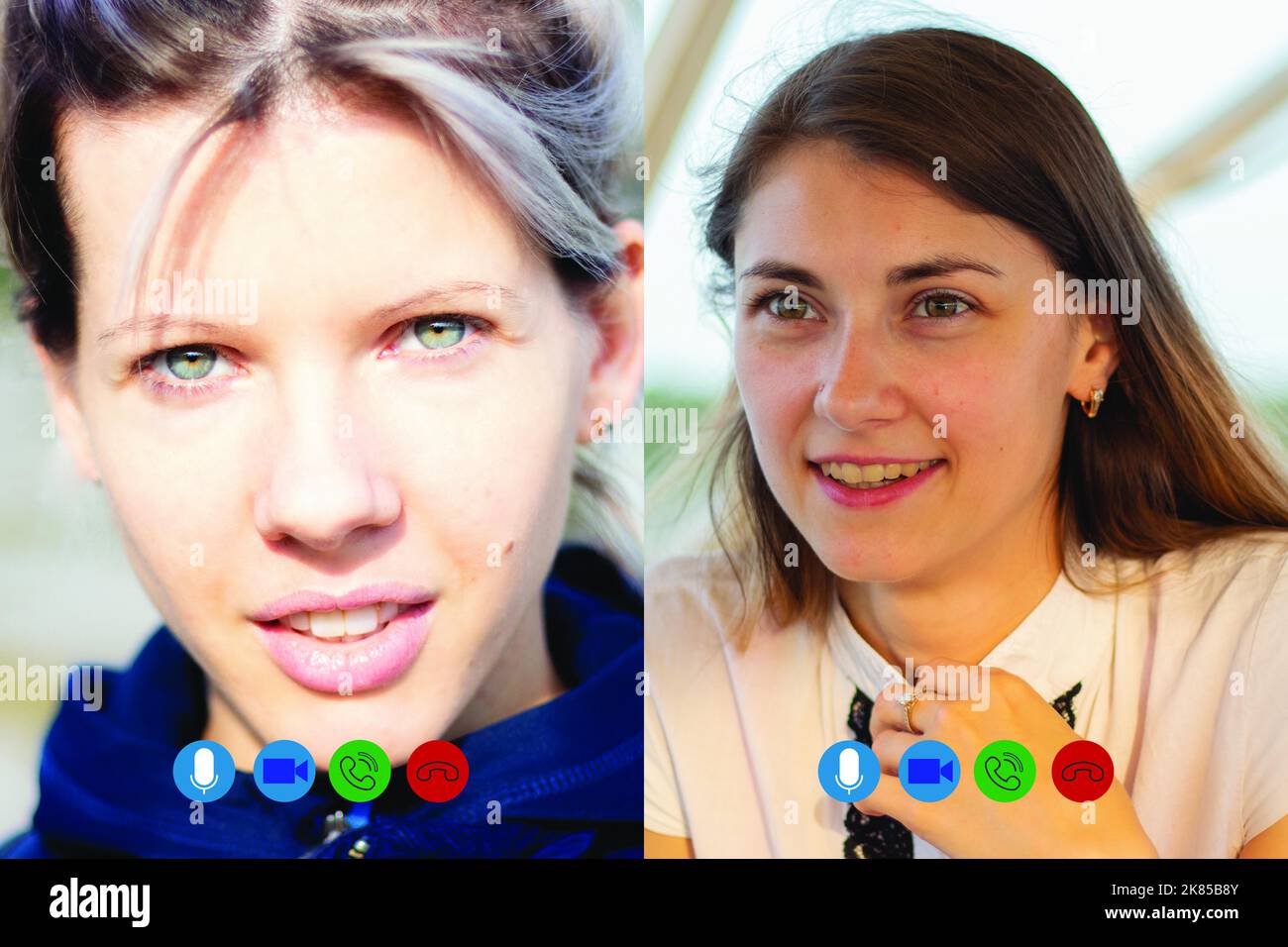 two girlfriends talking on a video call in the computer for the ...