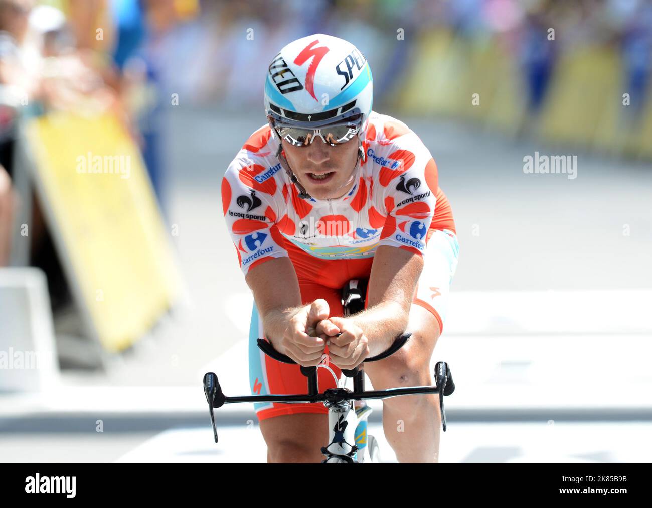 Kevin De Weerty team Omega Pharma Quickstep crosses the finish line ...