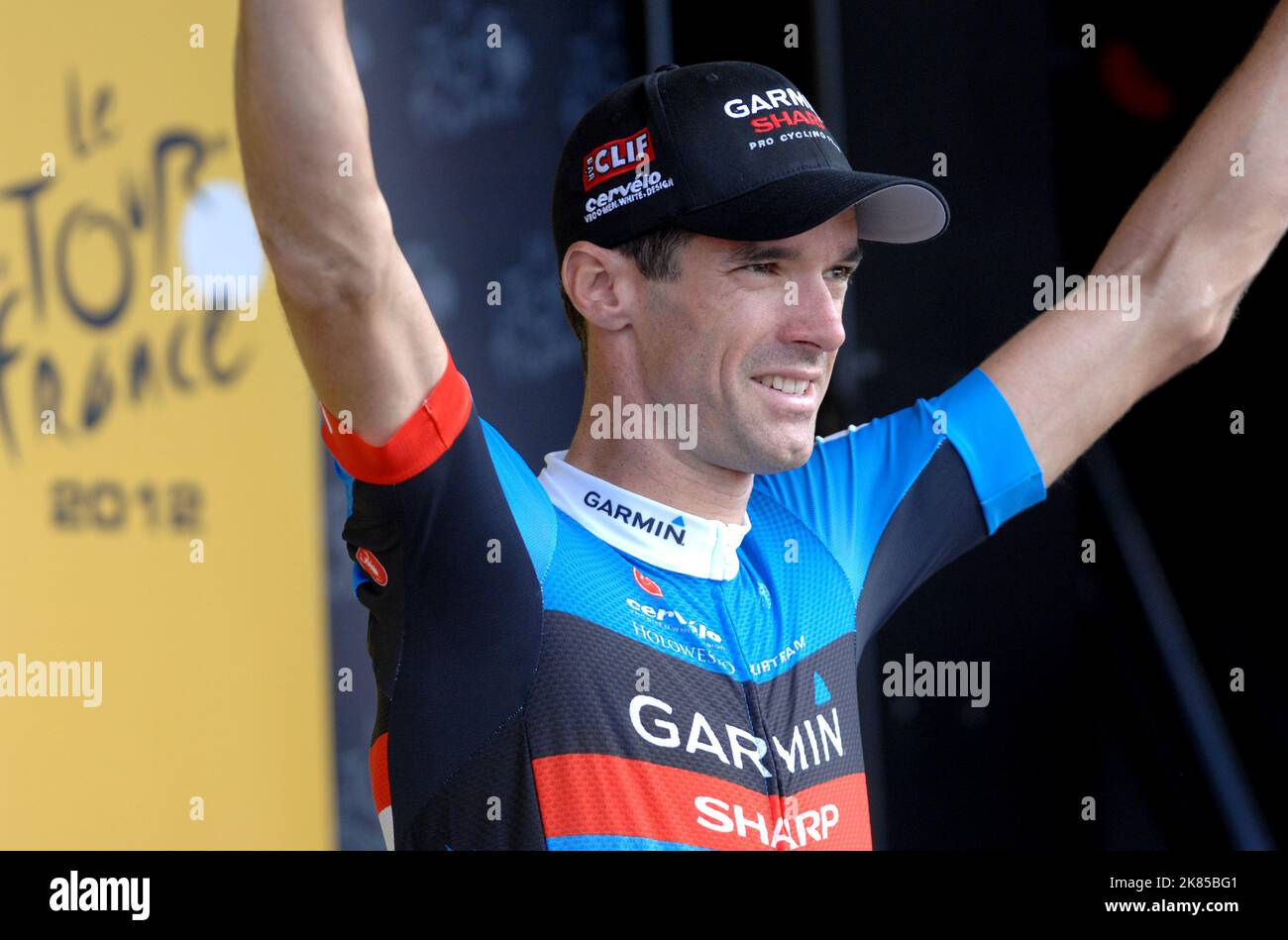 David Millar reacts on the podium after he wins the stage Stock Photo ...