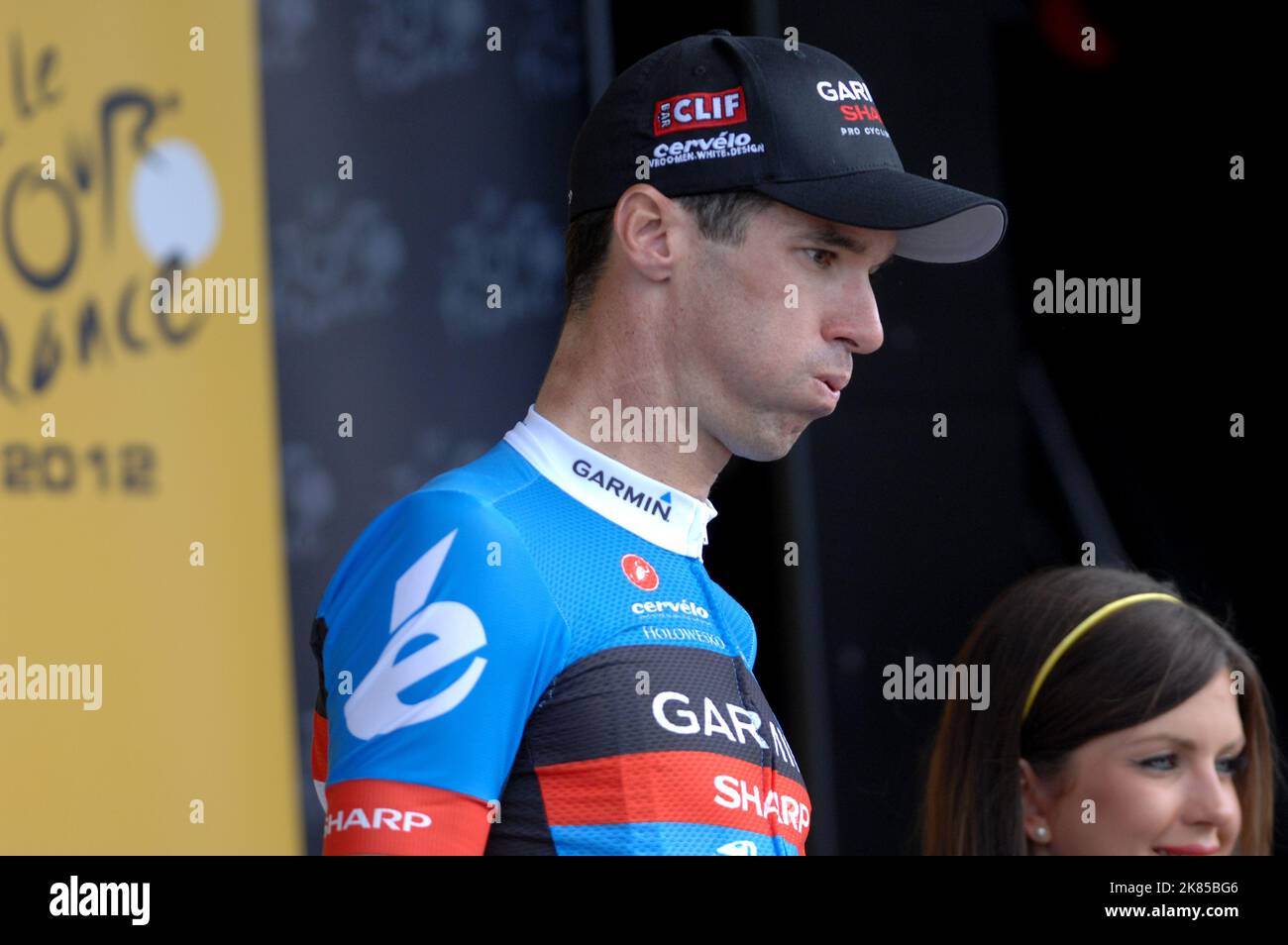 David Millar reacts on the podium after he wins the stage Stock Photo ...